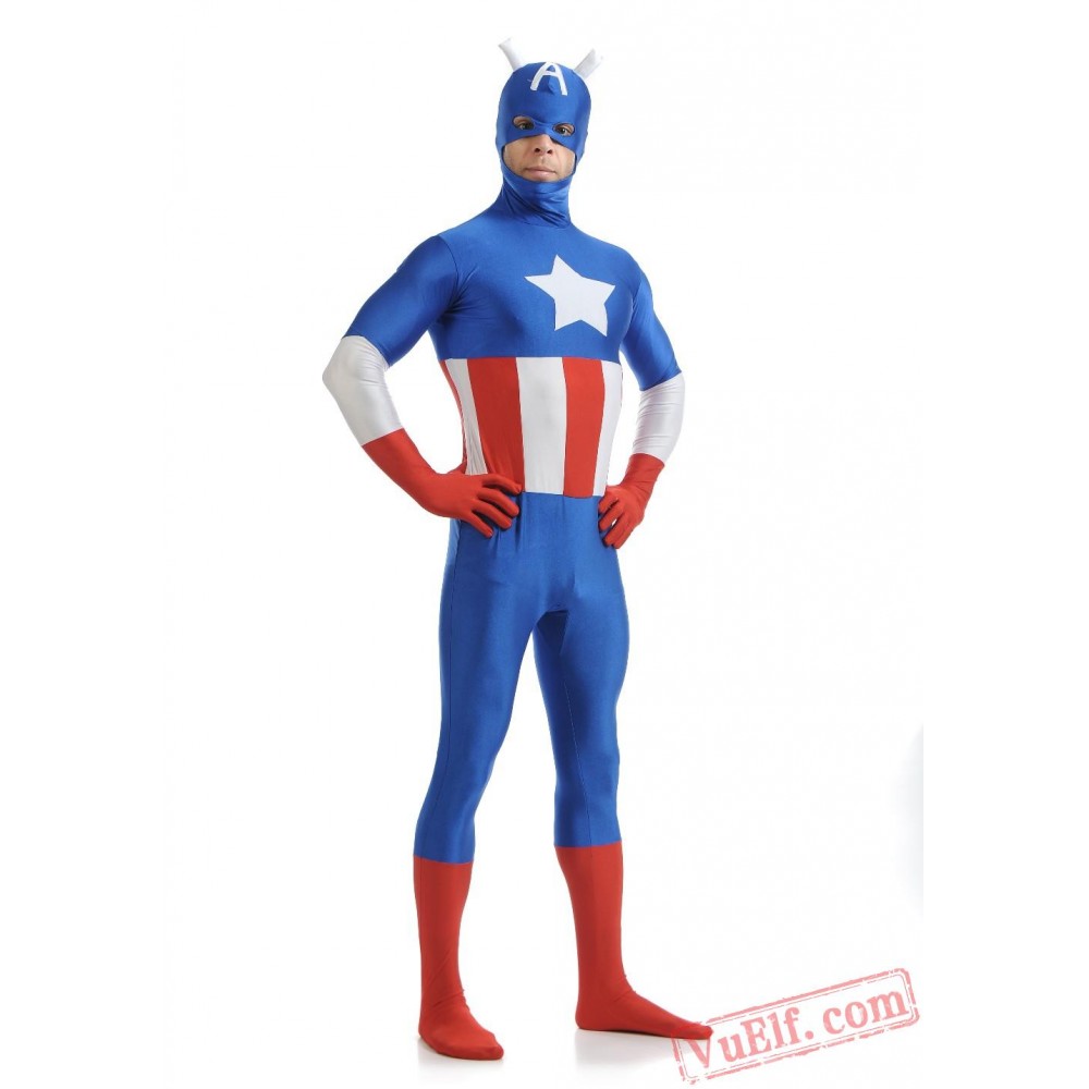 Captain America Costumes Lycra Spandex Bodysuit Zentai Suit